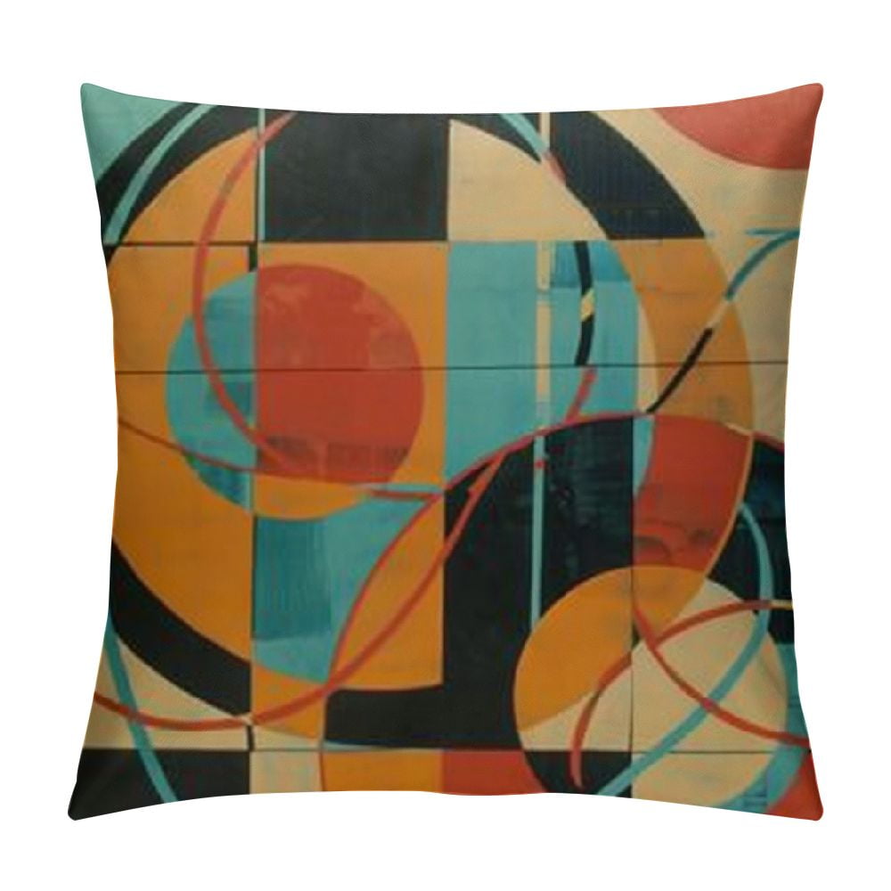 Shiartex Pillow Cover Retro Orange and Turquoise Geometric Mid Century ...