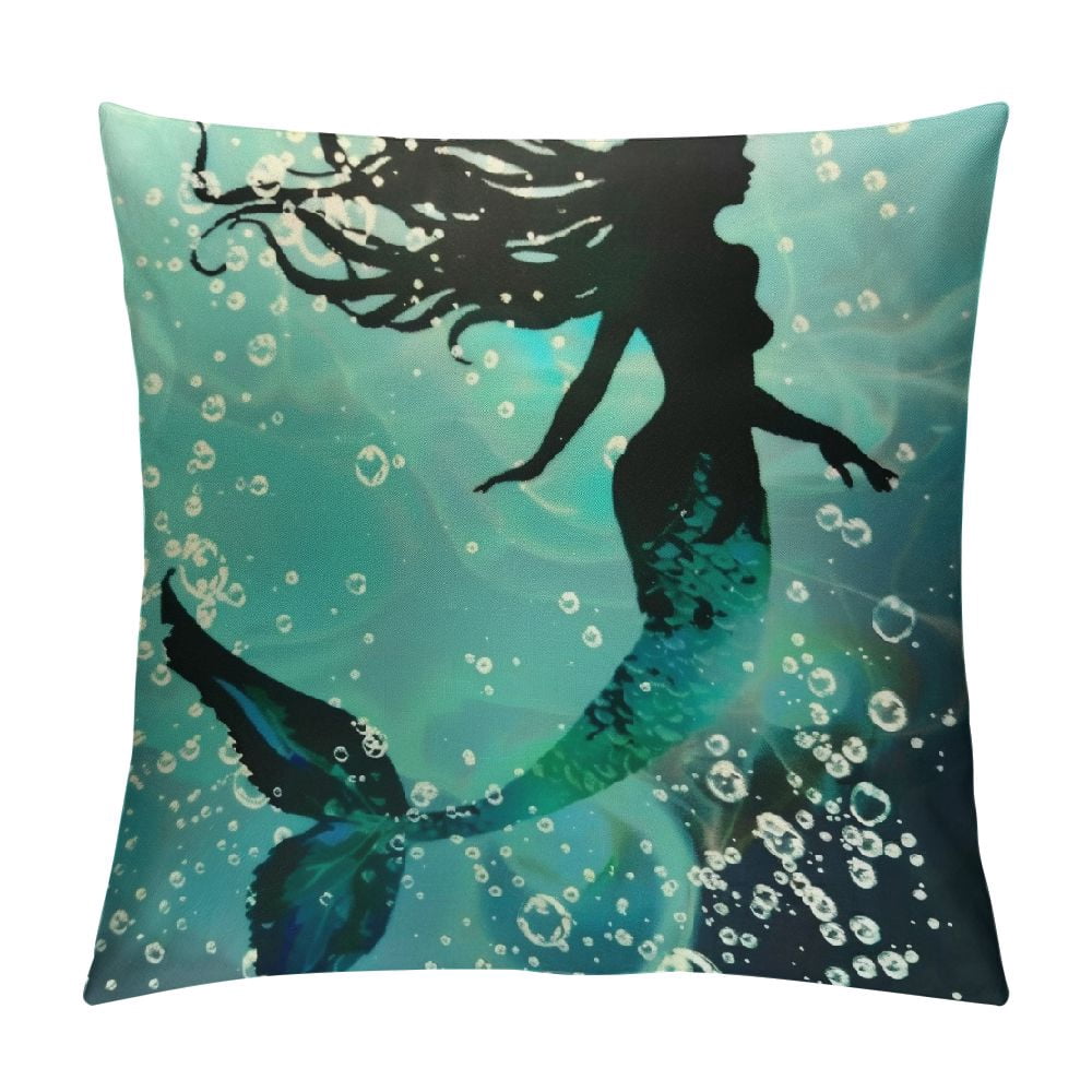 Shiartex Pillow Covers Fantasy Watercolor Blue Mermaid Girl,Decorative ...