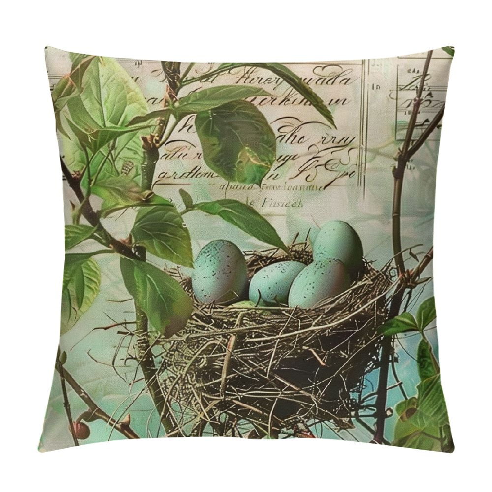 Shiartex Pillow Covers Vintage Bird Nest Decorative Throw Pillow Case ...