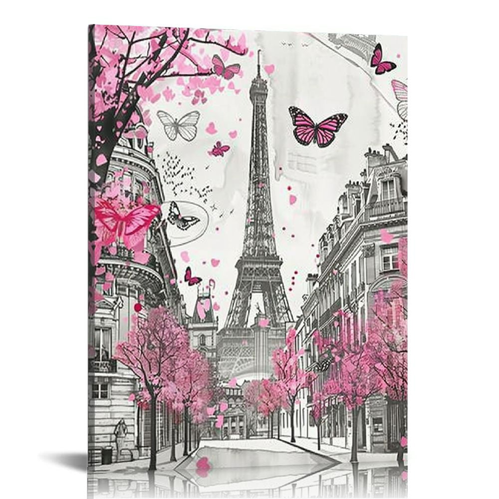 Shiartex Pink Butterfly Paris Themed Decor Tapestry for Bedroom ...