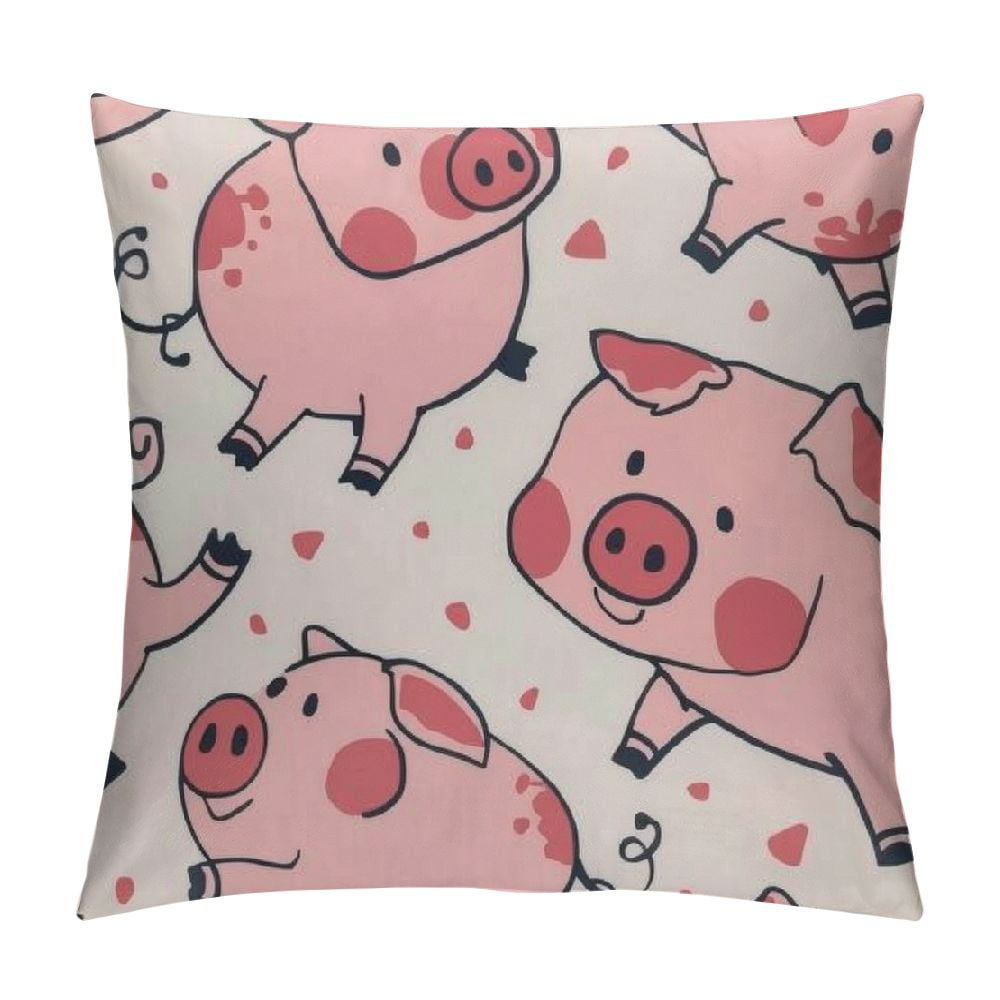 Shiartex Pink Cute Pig Print Throw Pillow Covers, Soft Square Cushion ...