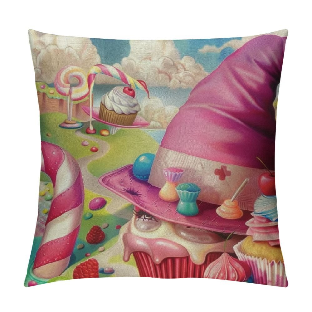 Shiartex Pink Throw Pillow Cushion Cover, Food Theme Tasty Landscape of ...