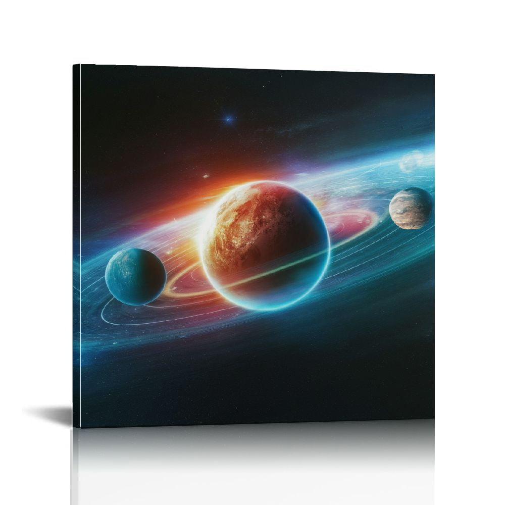 Shiartex Planets Computer-Graphics Space-Art Futuristic Canvas Wall Art for Bathroom Ready To ...