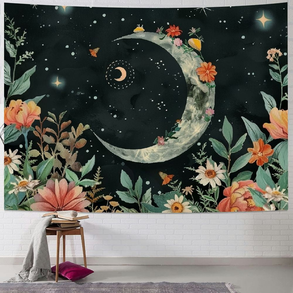 Shiartex Plant Tapestry Moon Phase Tapestry Wall Hanging Bohemian ...