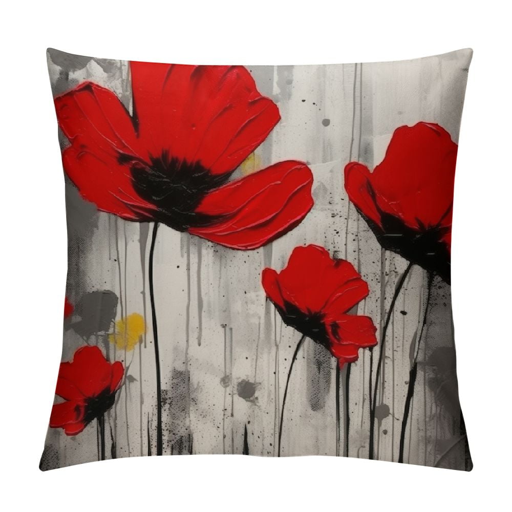 Shiartex Poppy Flower Pillow Case,Vintage Red Poppy Flower Cushion ...
