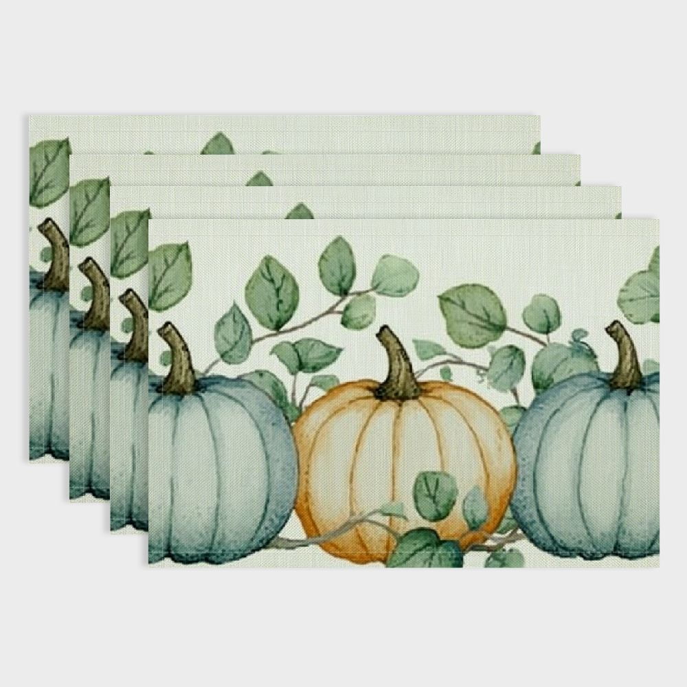 Shiartex Pumpkins Green Leaves Linen Party Table Placemat Set of 4 for ...
