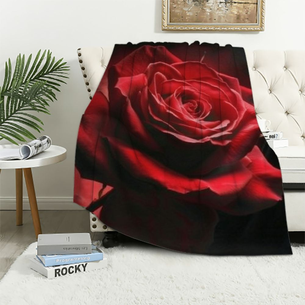 Shiartex Red Black Rose Stylish Flower Blanket, Soft Blankets Flannel ...