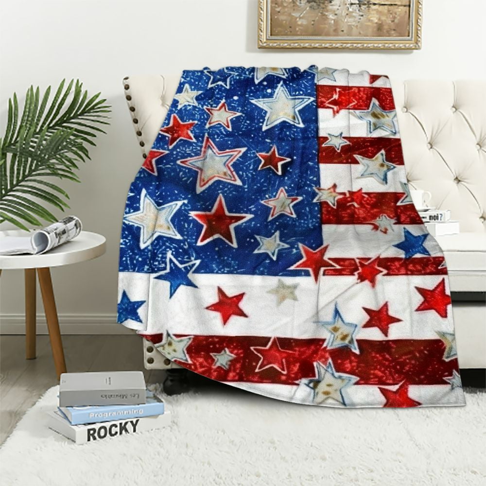 Shiartex Red Blue Stars Throw Blanket, 4th of July Independence Day ...
