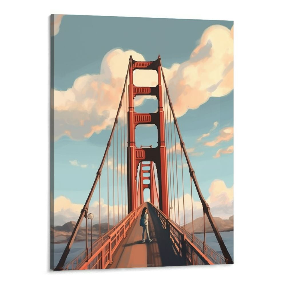 Shiartex Red Bridge Wall Art-Cross-Sea Bridge Bedroom Wall Decor-City ...