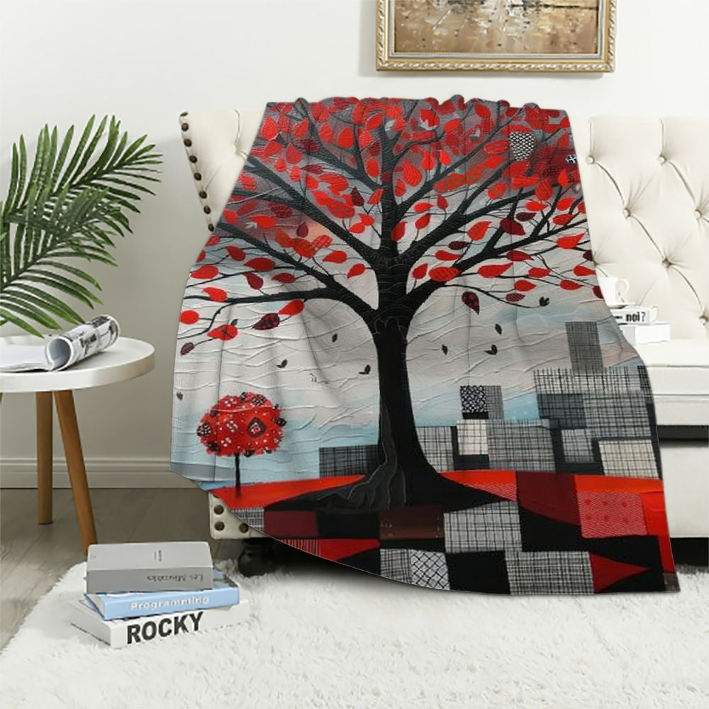 Shiartex Red Leaves Tree Gifts Blanket Super Soft Flannel Blankets for ...