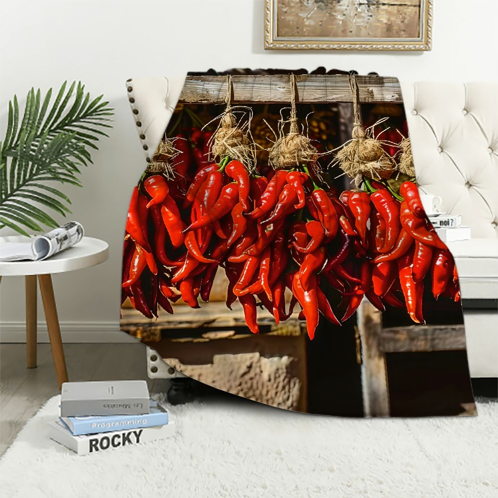 Shiartex Red Peppers Wooden Rack Harvest Fall Throw Blanket for Couch ...