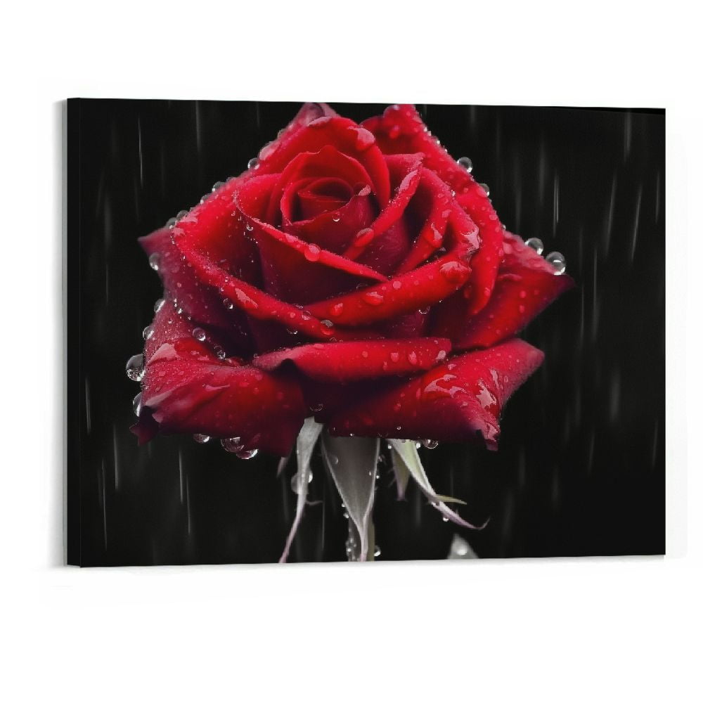Shiartex Red Rose Wall Art Canvas Prints Black and Red Wall Decor ...