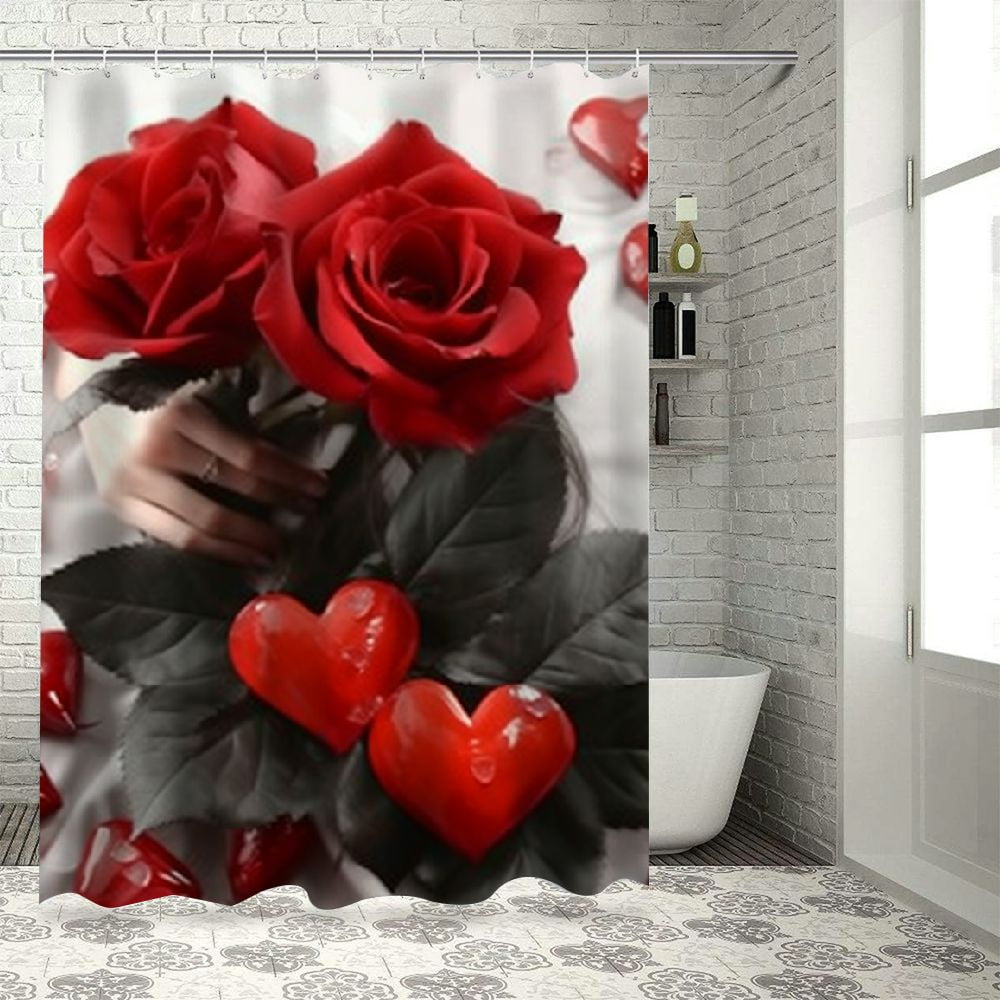 Shiartex Red Roses Hearts Modern Waterproof Shower Curtain Set for ...