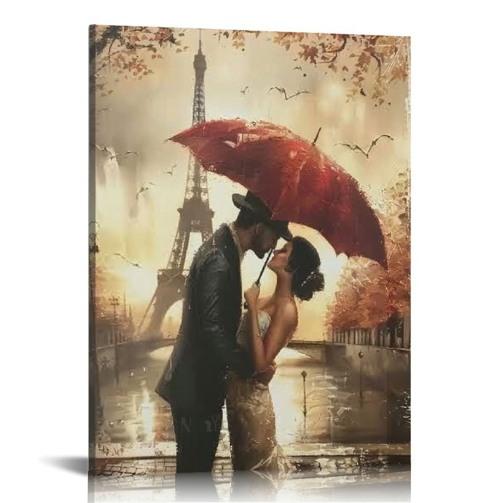 Shiartex Red Umbrella Couple Poster Wall Art, Eiffel Tower with Red ...