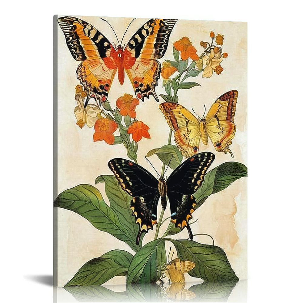 Shiartex Retro Botanical Butterfly Wall Art Prints, Vintage Butterfly ...
