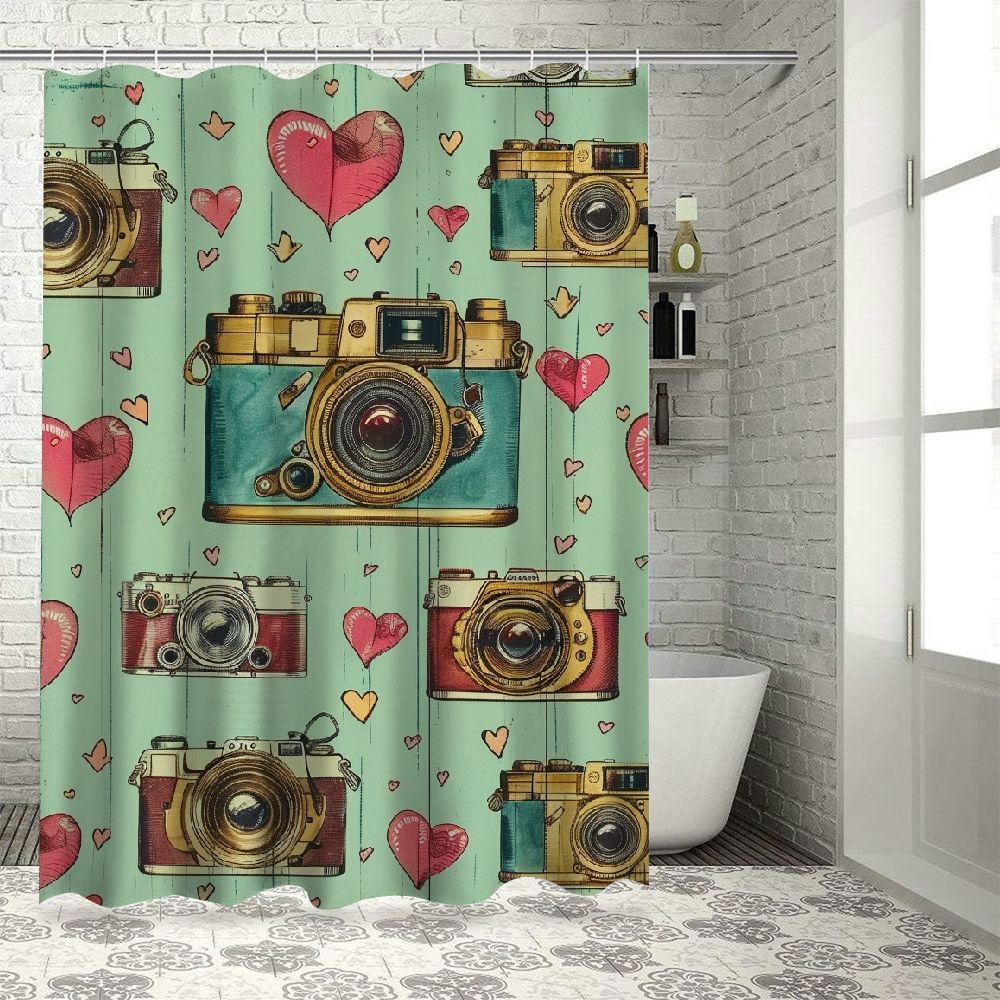 Shiartex Retro Shower Curtain, Cheerful Hipster Pattern Old Analogue ...