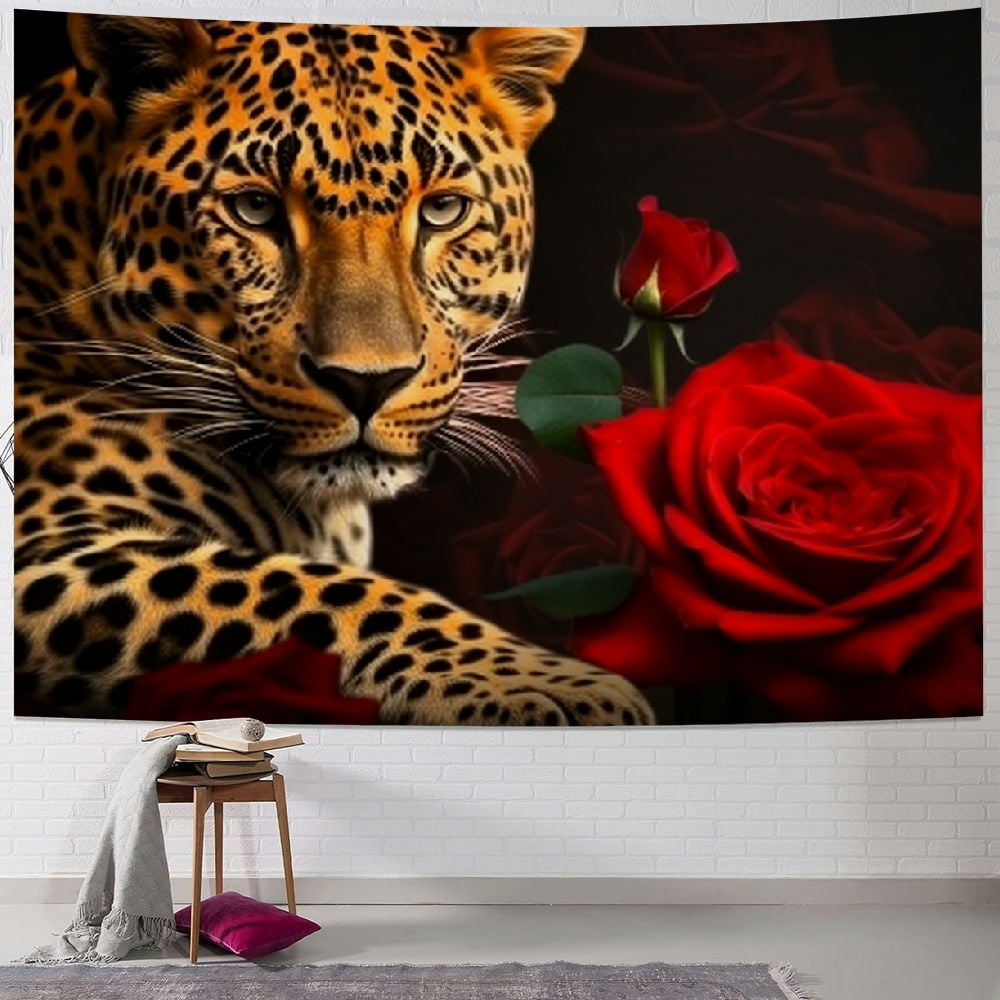 Shiartex Rose Cheetah Tapestry Wall Hanging Leopard Print Tapestry For ...
