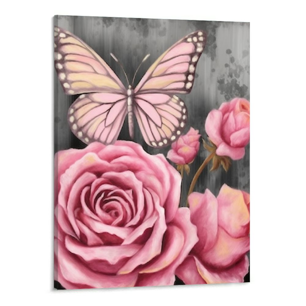 Shiartex Rose Flower Wall Art Paintings Floral with Butterfly Prints on ...