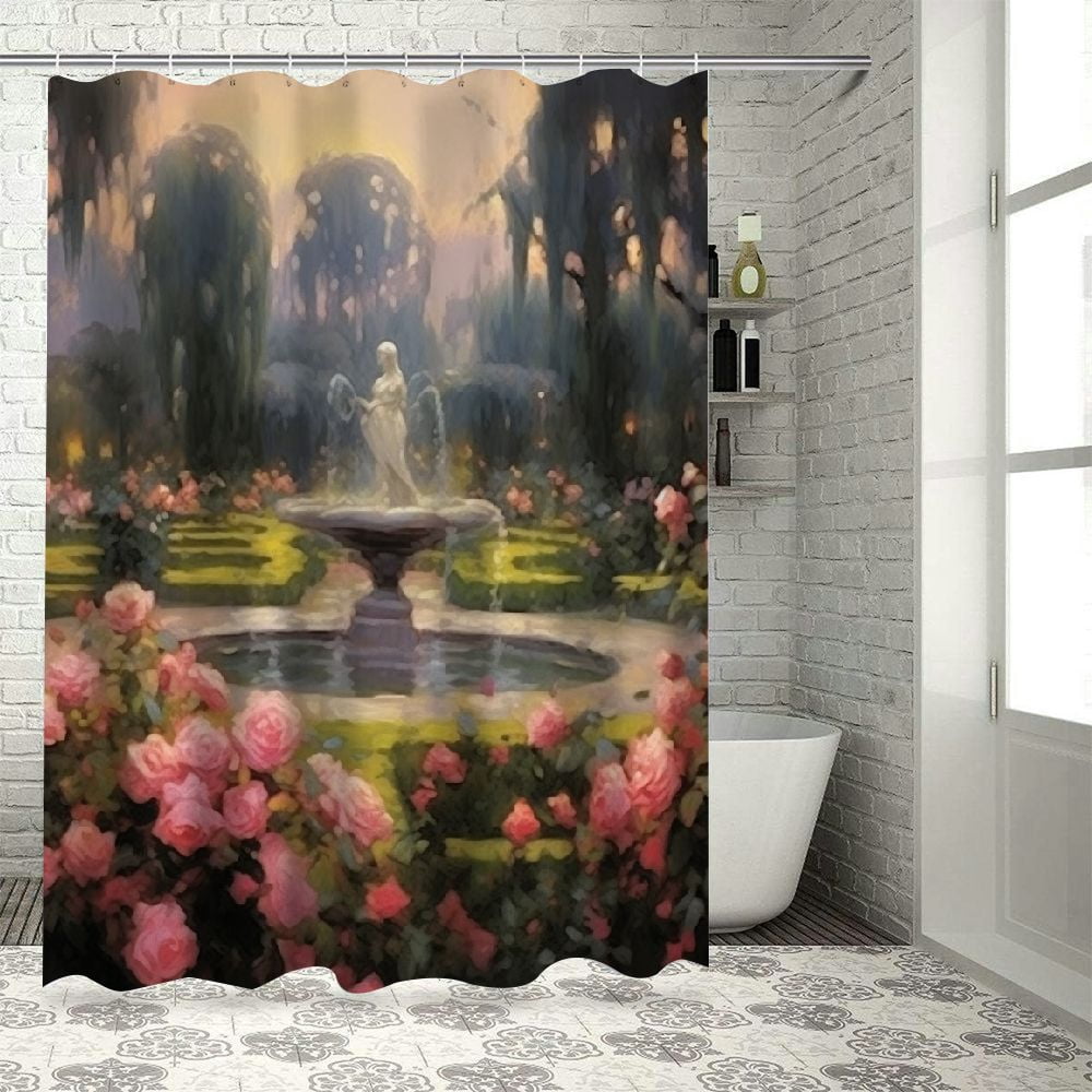 Shiartex Roses Fountain Statue Modern Waterproof Shower Curtain with ...