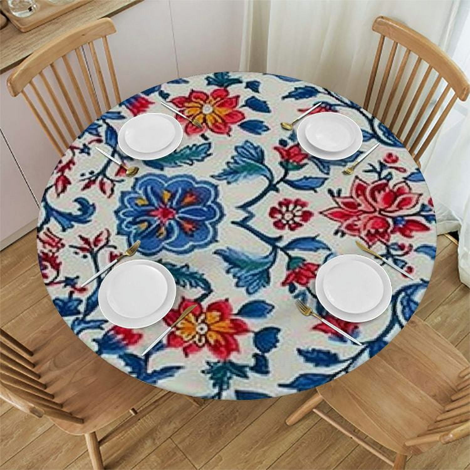 Shiartex Round Lace Tablecloth Blue Floral Pattern White Lace French ...