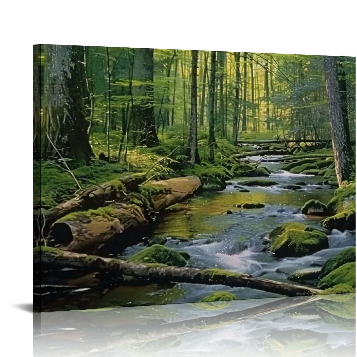 Shiartex Rushing stream through dense forest, Canvas Wall Art Print ...