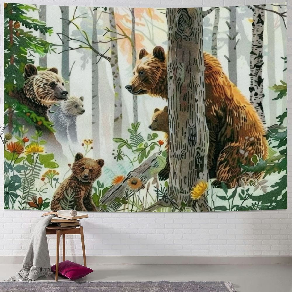 Shiartex Rustic Cabin Forest Tapestry Bear Deer Fox Rabbit Mushroom ...