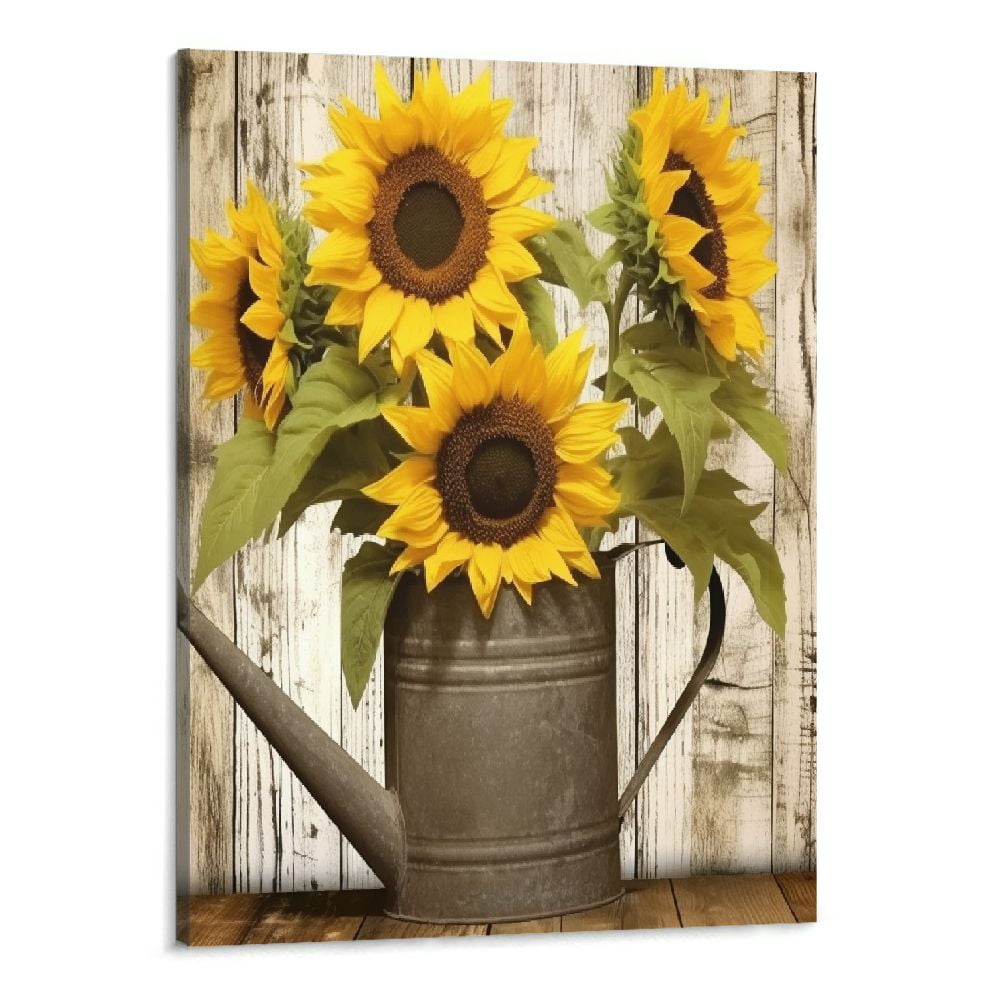 Shiartex Rustic Farmhouse Sunflowers Wall Art Canvas Flower Painting ...