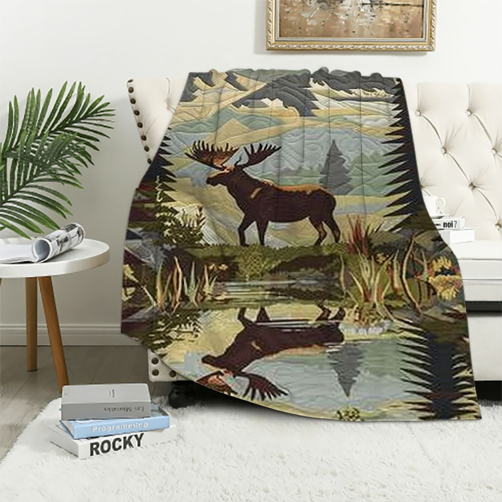 Shiartex Rustic Moose Deer Bear Flannel Blankets, Retro Vintage Bear ...