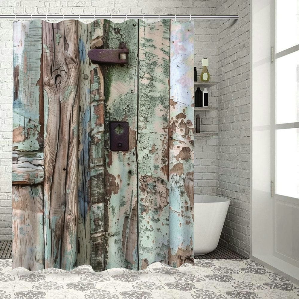 Shiartex Rustic Shower Curtain, Old Rustic Barn Door Cottage Country ...