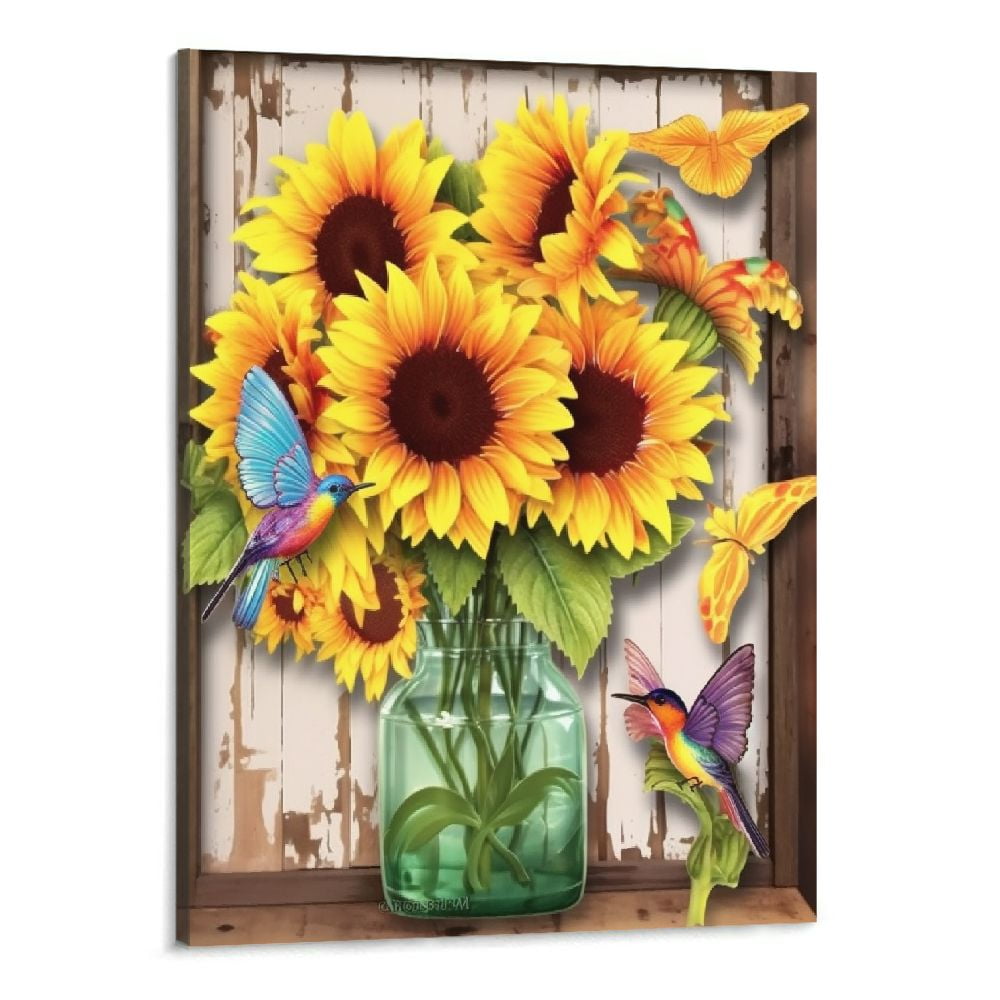 Shiartex Rustic Sunflower Wall Decor Flowrer Vase Picture Canvas Print ...