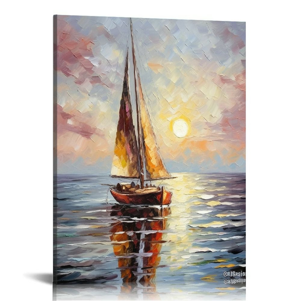 Shiartex Sailboat Oil Paintings on Canvas Wall Art Modern Abstract ...