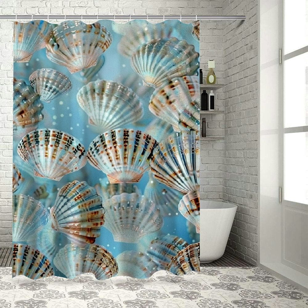 Shiartex Sea Shells Sand Theme Shower Curtain Summer Beach Bath Curtain ...