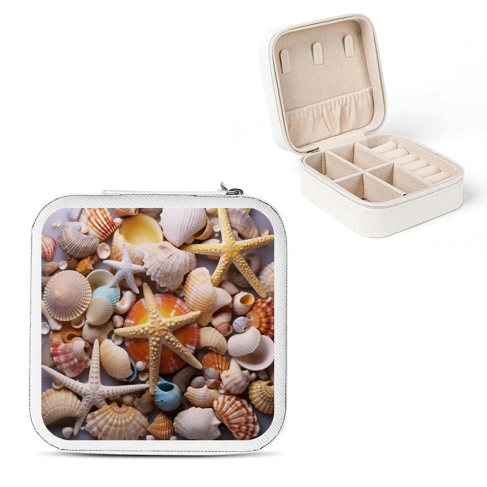 Shiartex Sea Shells Starfish Beach PU Leather Jewelry Box Organizer ...