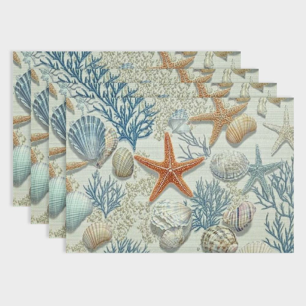 Shiartex Sea Shells Starfish Wallpaper Linen Cloth Table Placemat Set ...