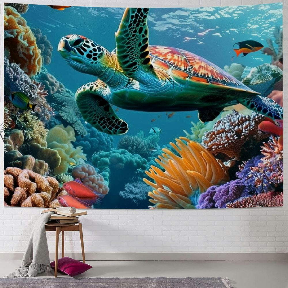 Shiartex Sea Turtle Tapestry Wall Hanging Tapestry for Bedroom, Blue ...