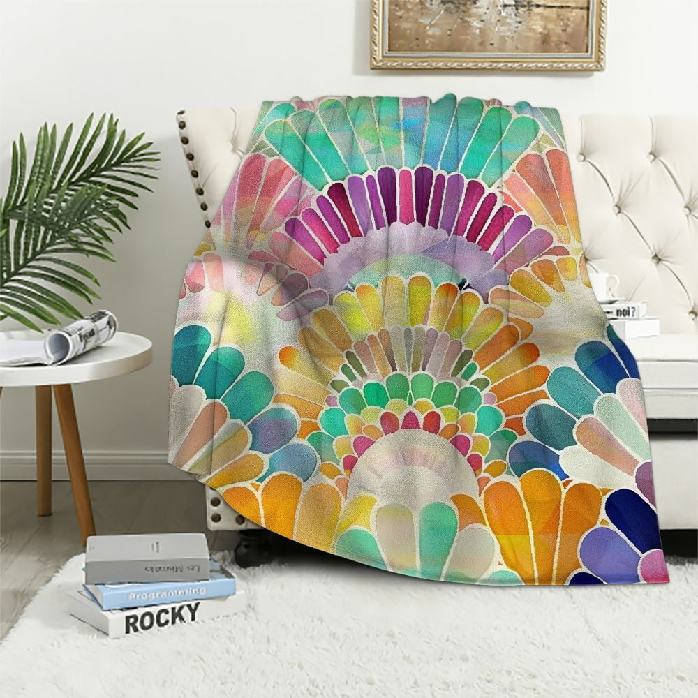 Shiartex Seamless Pattern Colorful Rainbow Shapes Throw Blanket, Thin ...