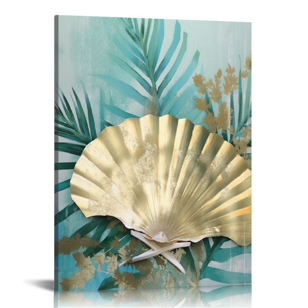 Shiartex Seashell Bathroom Decor Coastal Wall Art Turquoise Shell with ...