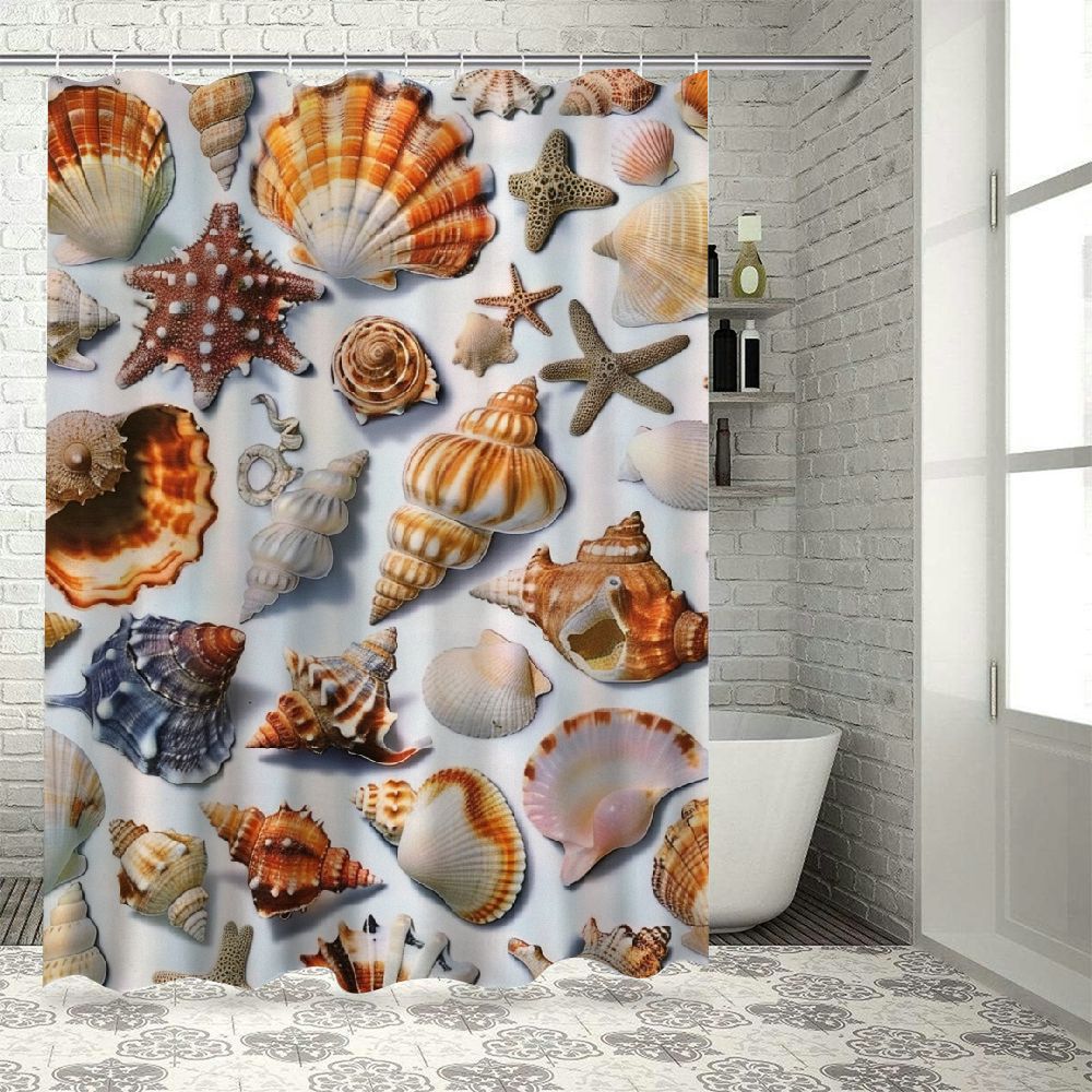 Shiartex Seashells Shower Curtain, Seashell Nautilus Natural Texture ...
