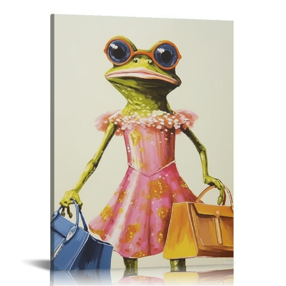 Shiartex Shopping Frog Canvas Wall Art Colorful Cute Animal Abstract ...