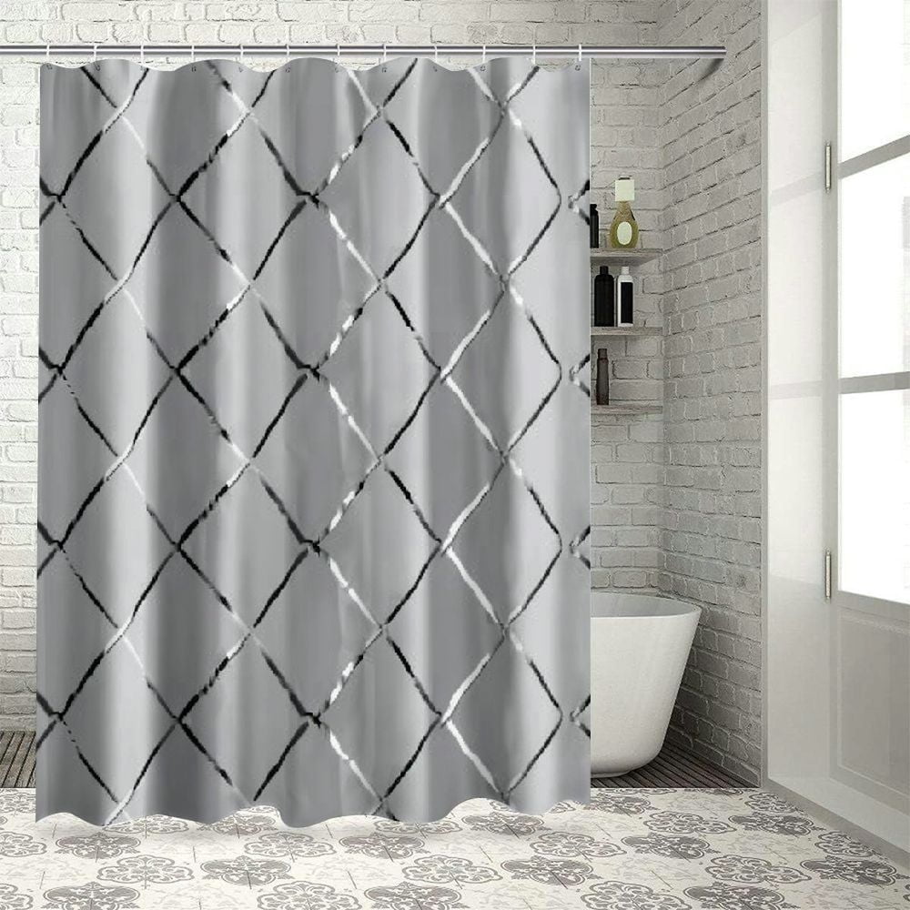 Shiartex Silver Geometric Printed Shower Curtain, Gray Sparkly Cloth ...