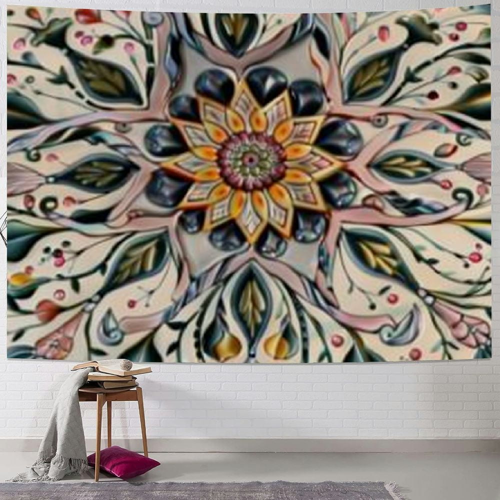 Shiartex Sketched Floral Medallion Tapestry, Bohemian Mandala Wall ...