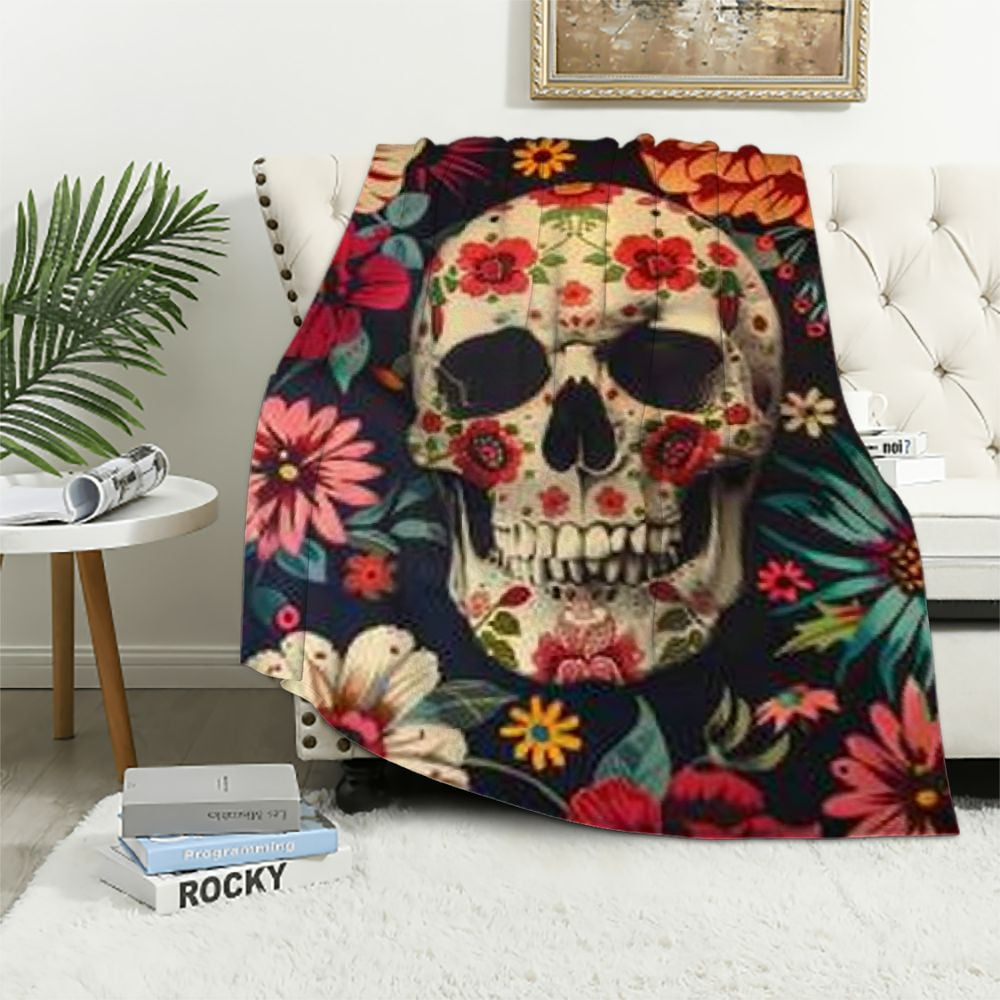 Shiartex Skull Blanket Mexican Sugar Skulls Blanket Home Decor Perfect ...