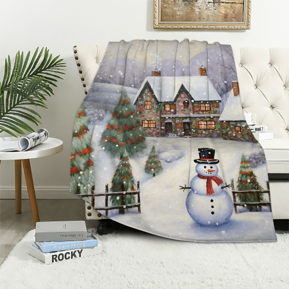 Shiartex Snowman Snowy Landscape House Print Throw Blanket for Bed Sofa ...