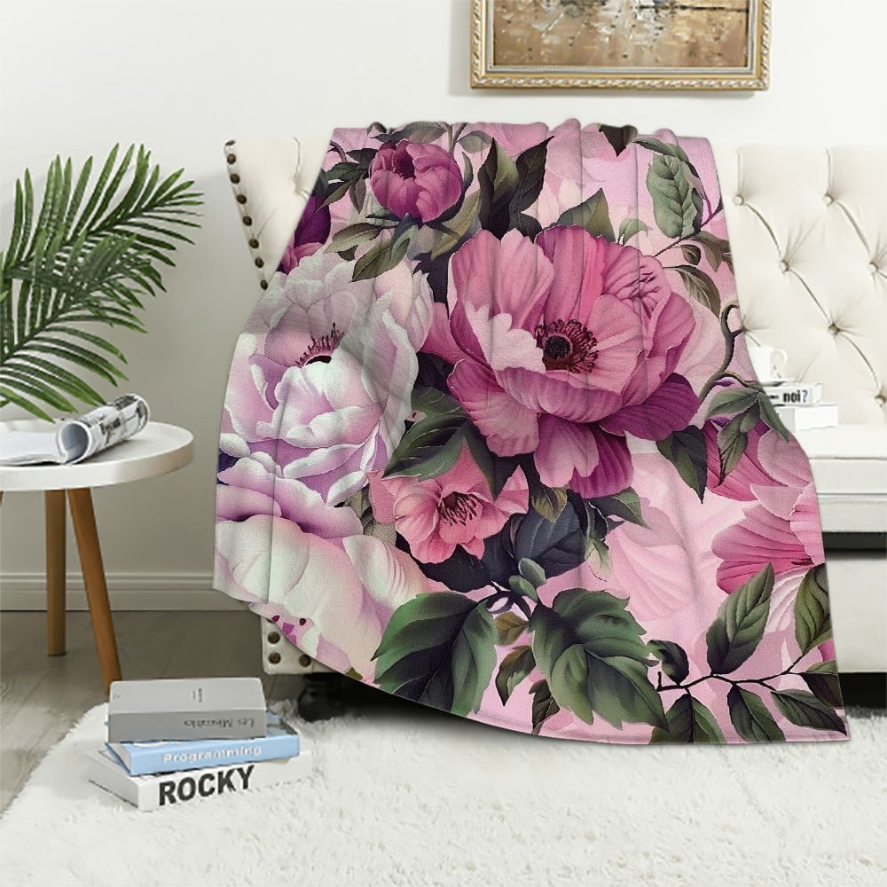 Shiartex Soft Warm Throw Blankets Girly Flowers Lilac Pink Blush Green ...