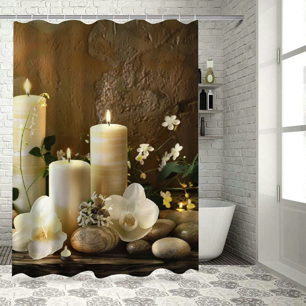 Shiartex Spa Shower Curtain, Composition of Pure Candles Wooden ...