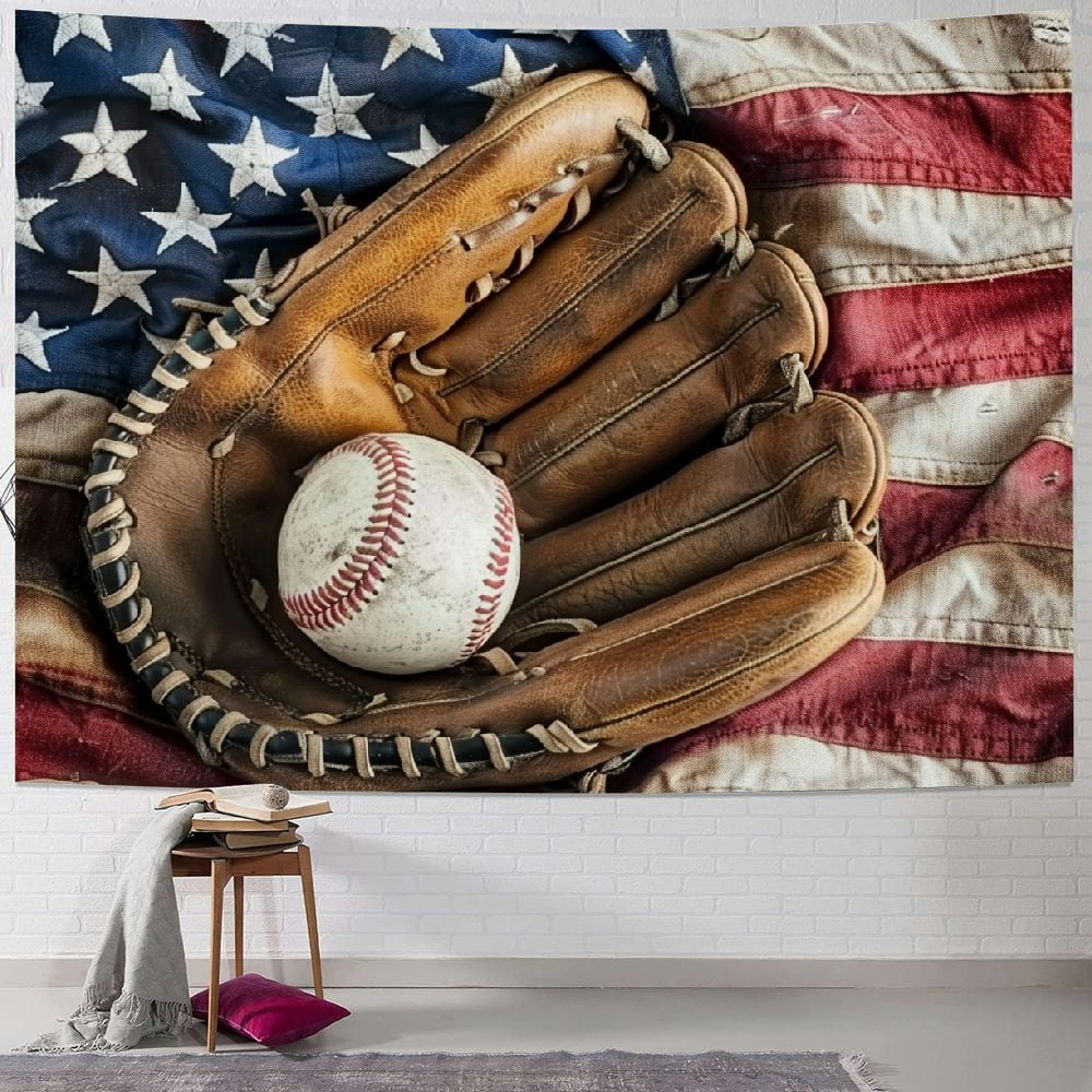 Shiartex Sport American Flag Baseball Tapestry Wall Hanging Living Room ...