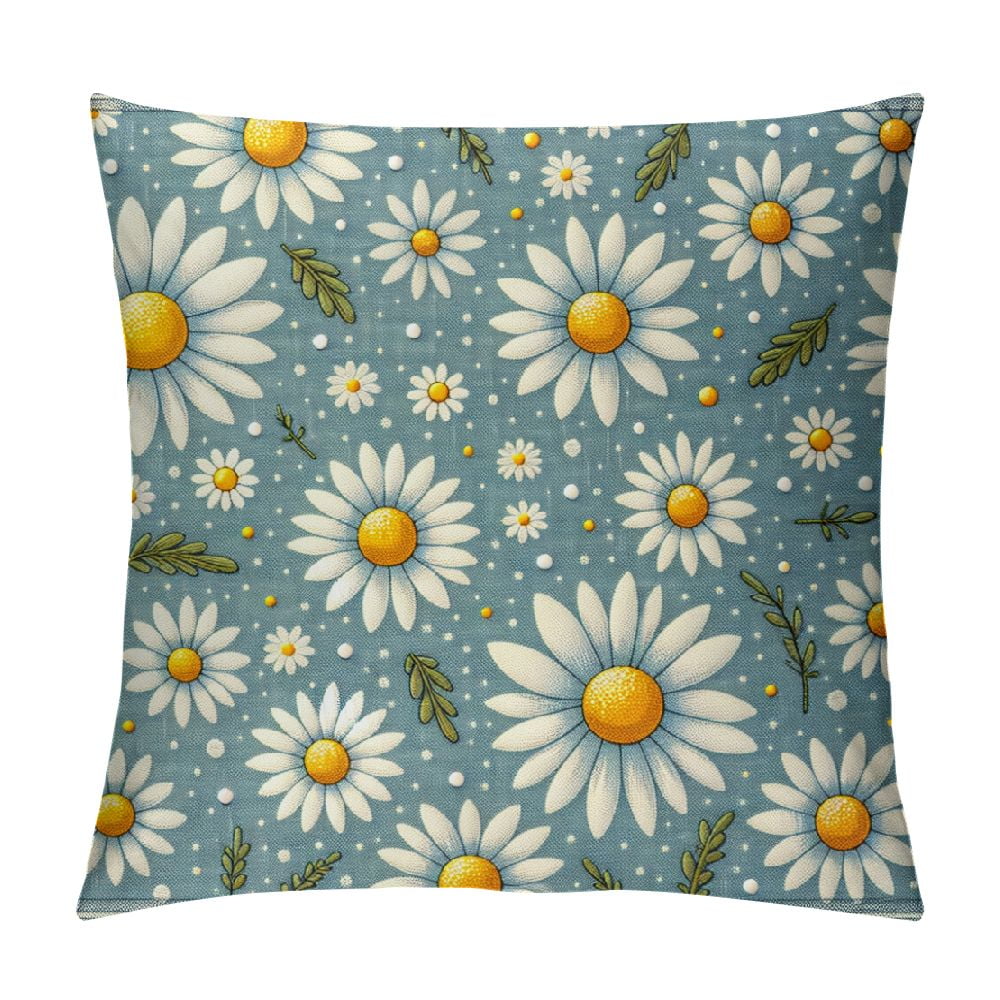 Shiartex Spring Daisy Flower Pillow Covers 18x18 Inch Summer Blue ...