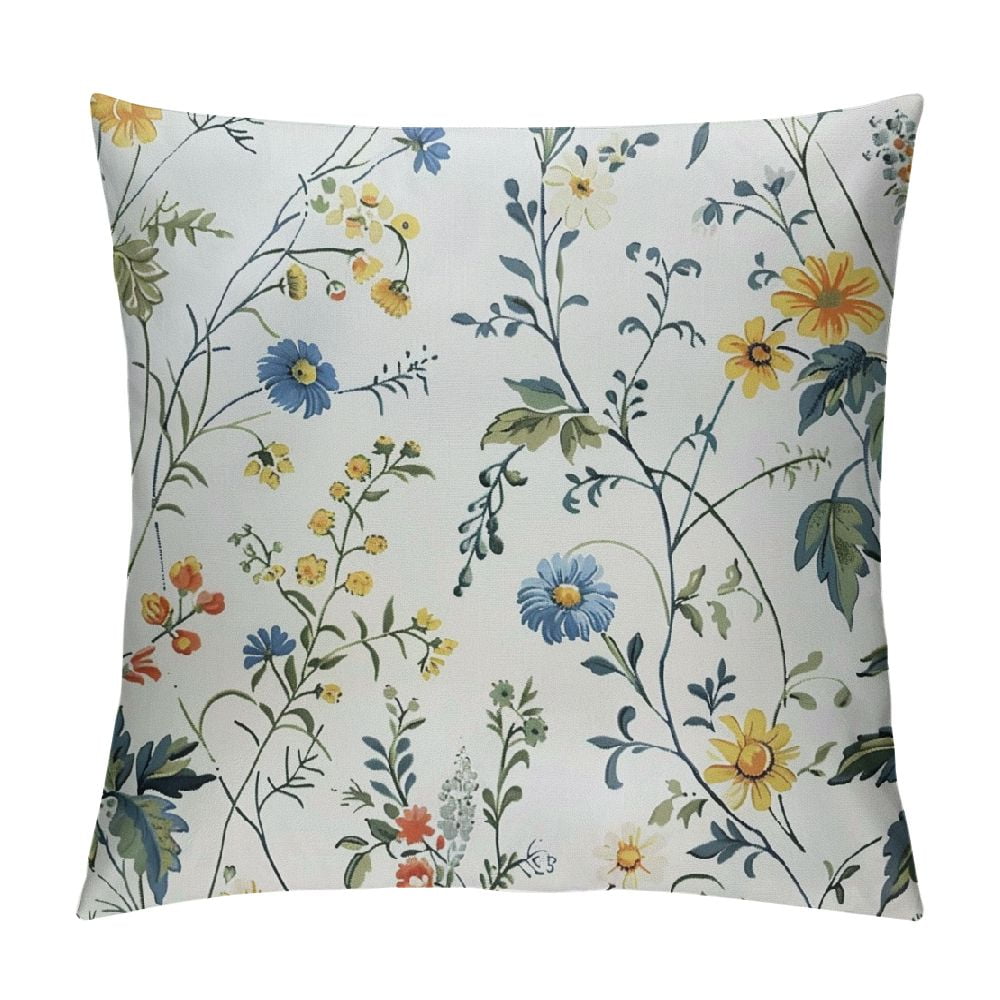 Shiartex Spring Flower Pillow Covers 18x18, Blue and Yellow Floral ...