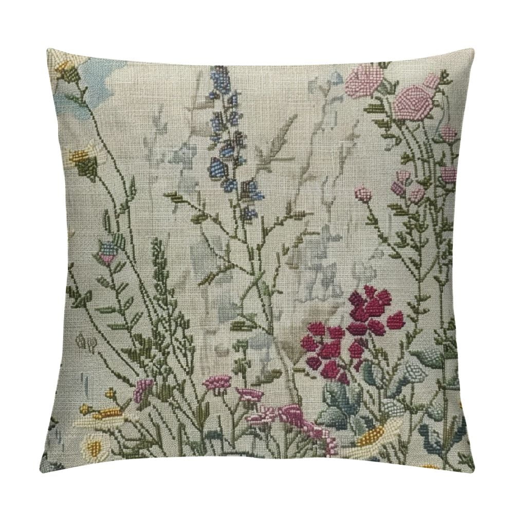 Shiartex Spring Pillow Covers 18 X 18 Inch , Farmhouse Wildflower Green ...