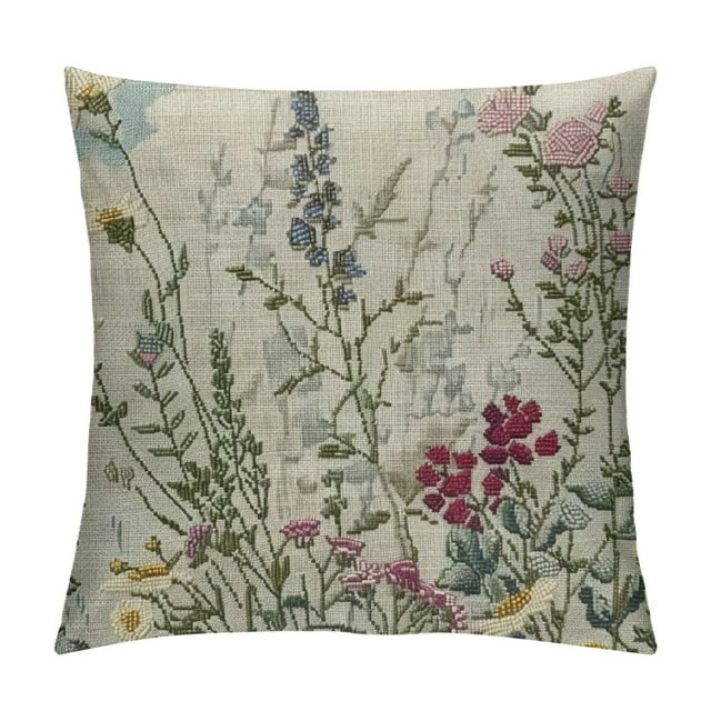 Shiartex Spring Pillow Covers 18 X 18 Inch , Farmhouse Wildflower Green ...